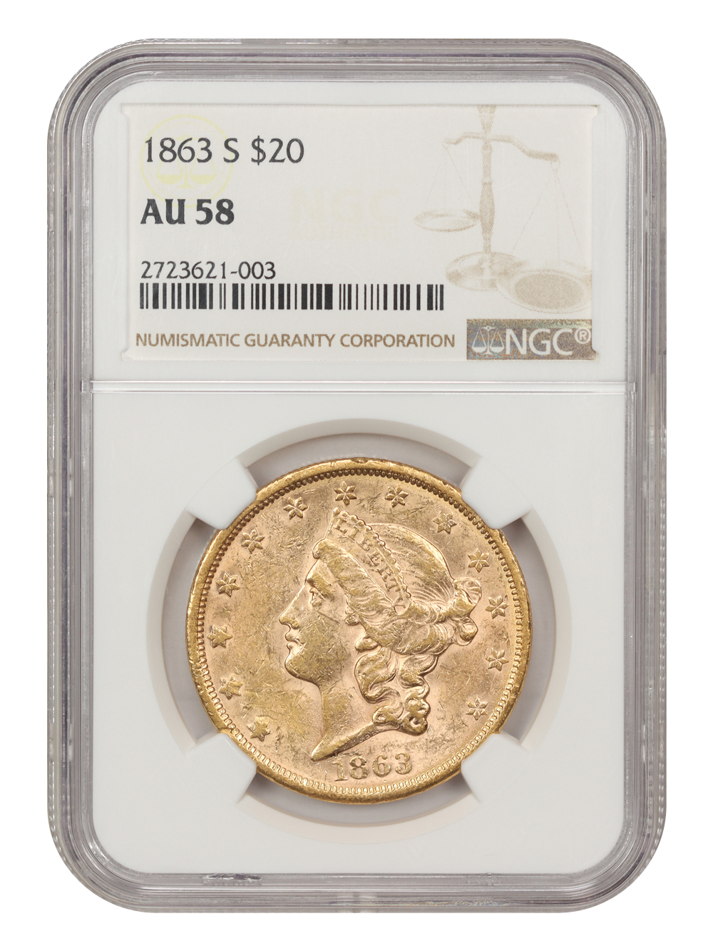 Collectors Corner - 1863-S $20 AU58 NGC - #65939749